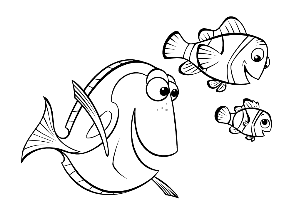 Dibujo para colorear - Dory, Nemo y papá